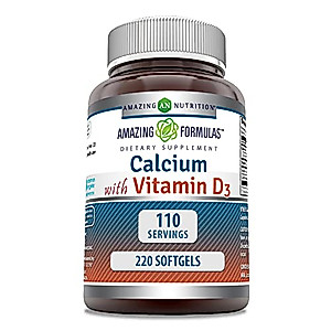 Amazing Formulas Calcium with Vitamin D3 220 Softgels Supplement | Non-GMO | Gluten Free