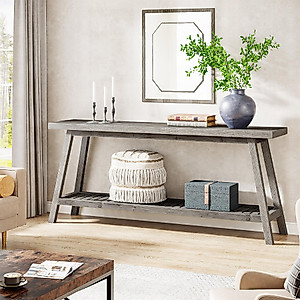 Tribesigns Farmhouse Console Entryway Table: 70.9 Inches Extra Long Console Table for Entryway, 2-Tier Narrow Wood Foyer Sofa Couch Table for Hallway, Entrance, Living Room, Grey