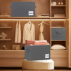 ASXSONN Large Fabric Storage Bins 3 Pack, Collapsible Closet Storage Bins for Shelves with Label, 15x11in Storage Baskets for Shelves, Fabric Closet Organizers and Storage Bins with Handles (Grey)