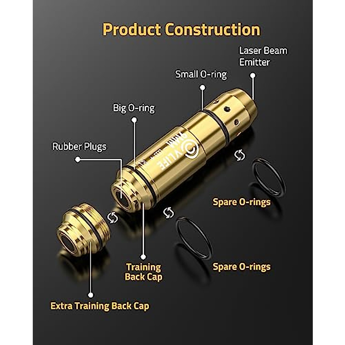 CVLIFE 9mm Laser Training Cartridge with 9 Batteries for Dry Fire Training, Including Extra Training Back Cap, Rubber Plugs and Spare O-Rings