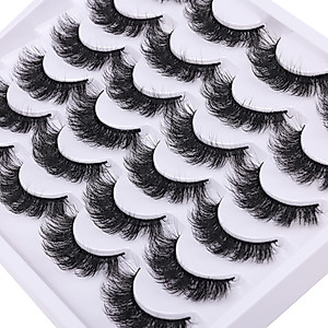 Eyelashes Natural Fluffy Mink Lashes Full of Volume Faux Mink Lashes 3D Effect Thick Volume 16MM Fake Eyelashes Wispy Lashes 12 Pairs