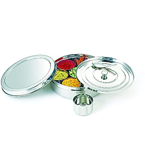 Spice Container - Masala Dabba - 7 Compartments, masala box,steel masala dabba,Spice container box,stainless steel spice box indian masala dabba with 7 spice containers with size 8 X 8 inches