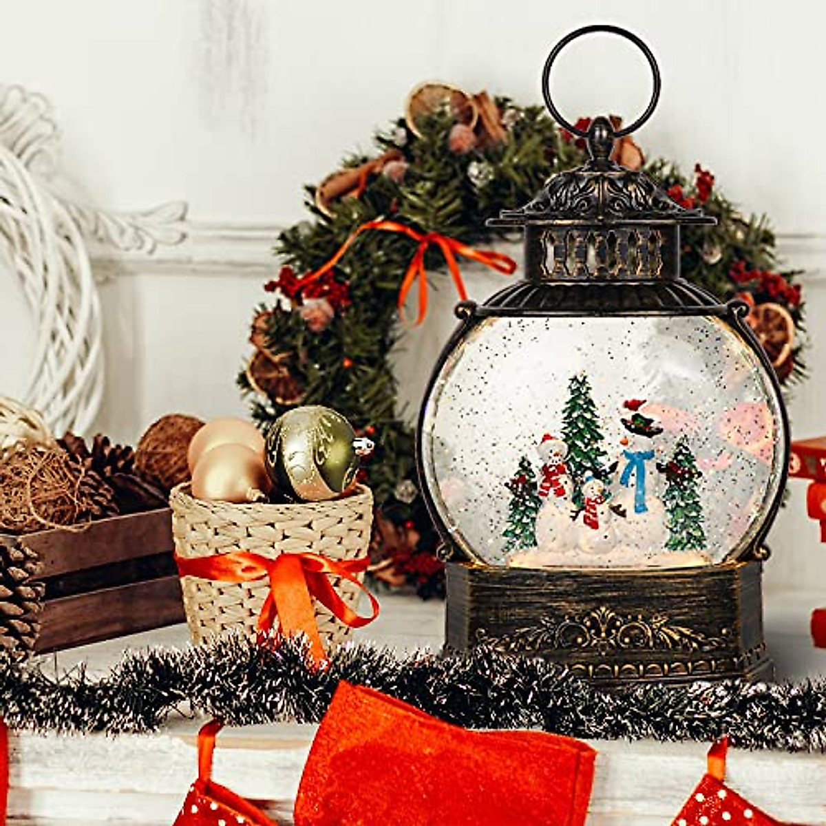 DRomance Christmas Singing Snow Globe Lantern Battery Operated USB Powered Lighted Water Glitters Music Snow Globe Holiday Decoration for Women Children(Snowman, 6 x 3.2 x 11 Inches)