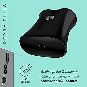 Perry Ellis Mens Electric Shaver with Twin Rotary Blades | Portable, Cordless, Travel Electric Razor for Men | USB Rechargeable Shaver | IPX5 Water Resistant | Flexible Floating Shaving Heads (Black)