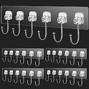 Venupple Adhesive Coat Rack with 6 Hooks, 4 Packs Heavy Duty Wall Hook for Hanging Coat Hat Towel Purse Robes Keys Mudroom Bathroom Entryway, Coat Hooks