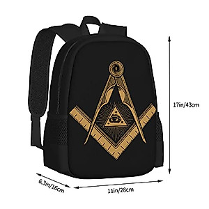 UIACOM Lightweight Masonic Freemason Logo Square and Compasses and Eye Of Providence School Bag Daypack College Backpack for Men Women Travel Rucksack for Sports High School Middle Bookbag