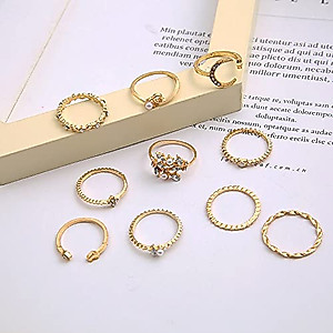 INENIMARTJ Boho Rings for Women Teen Girls,Gold Stacking Rings Set Stackable Knuckle Moon Star Heart Leaf Mid Finger Rings (Moon Star Rings)