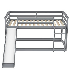 TARTOP Twin Over Twin Bunk Bed with Convertible Slide and Ladder,Solid Pinewood Frame, Low Bunk Bed w/Safety Guardrails,Suitable for Kids/Teen,No Box Spring Needed,Gray