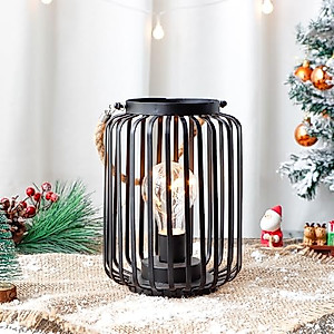 JHY DESIGN 7.5" High Metal Cage Decorative Lamp Battery Powered Cordless Warm White Light with LED Edison Style Bulb Great for Weddings Parties Patio Events Indoors Outdoors with Hemp Rope Handle