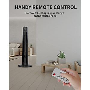 VEOHAUT Tower Fan-Oscillating Fan for Home, Quiet, Cooling, LED Display, 12-Hour Timer, 36'' Electric Black Standing Bladeless Fan with Remote for Bedroom, House, Office, Living Room
