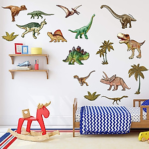 12 Pieces Glow in The Dark Dinosaur Wall Decals Dinosaur Glow Wall Stickers and 4 Pieces Coconut Trees Stickers for Kids Room Bedroom Living Room Classroom Home Decoration