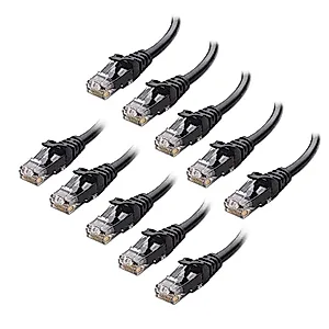Cable Matters 10Gbps 10-Pack Snagless Short Cat 6 Ethernet Cable 3 ft (Cat 6 Cable, Cat6 Cable, Internet Cable, Network Cable) in Black