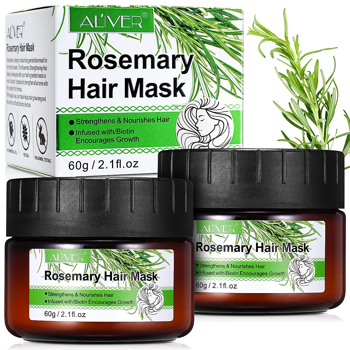 NIFEISHI Organics Rosemary Hair Masque, Hair Treatment Mask, Repairs Damage Hair Root, Essential Oil & Biotin Deep Treatment, Deep Conditioner Suitable for Dry & Damaged Hair-60g