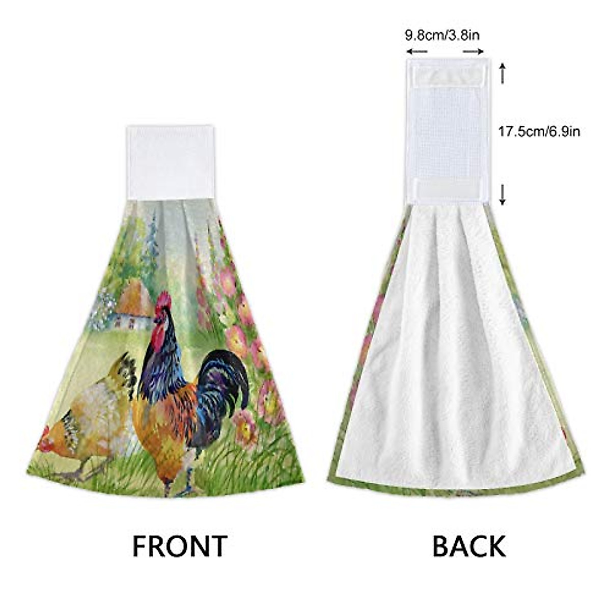 Alaza 2 Pcs Kitchen Towel, Watercolor Farm Bird Rooster Absorbent Towel Hanging Towel Hand Towel