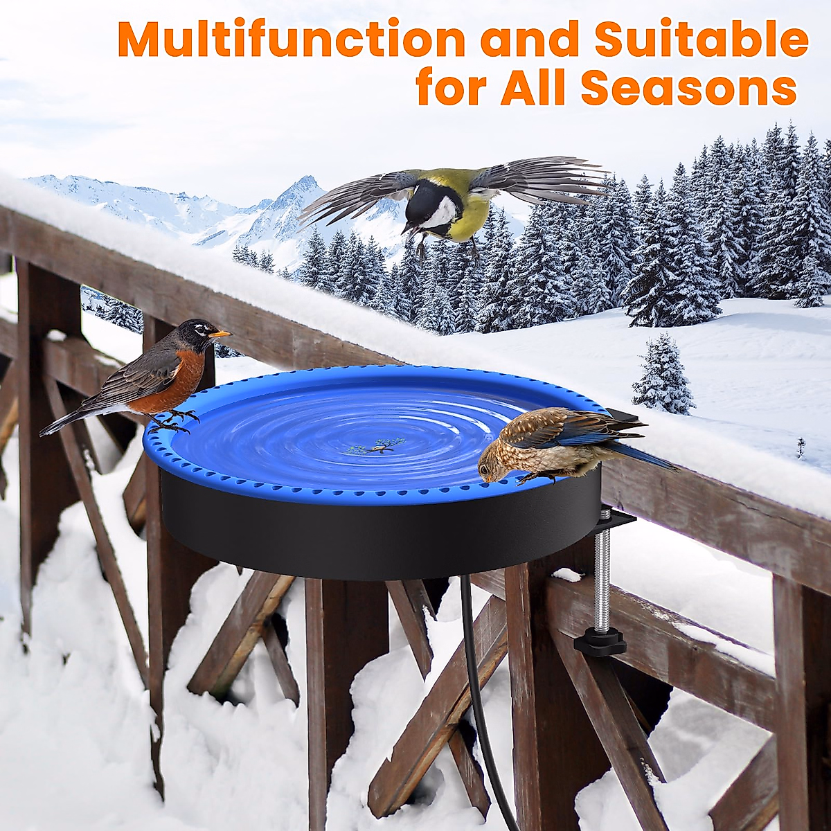 Keten Bird Bath Heater, 100W Thermostatically Controlled Heated Bird Baths Bowl for Winter, Prevents Birdbath Water from Freezing Suitable for Outdoors Garden Yard Patio Lawn