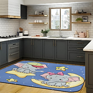 Elephant Moon Stars Area Rug for Bedroom Living Room 4.8 x 6.6 Feet Soft Fluffy Indoor Floor Carpet Non-Slip Washable Modern Rugs for Dorm Nursery Kids Room Home Decor