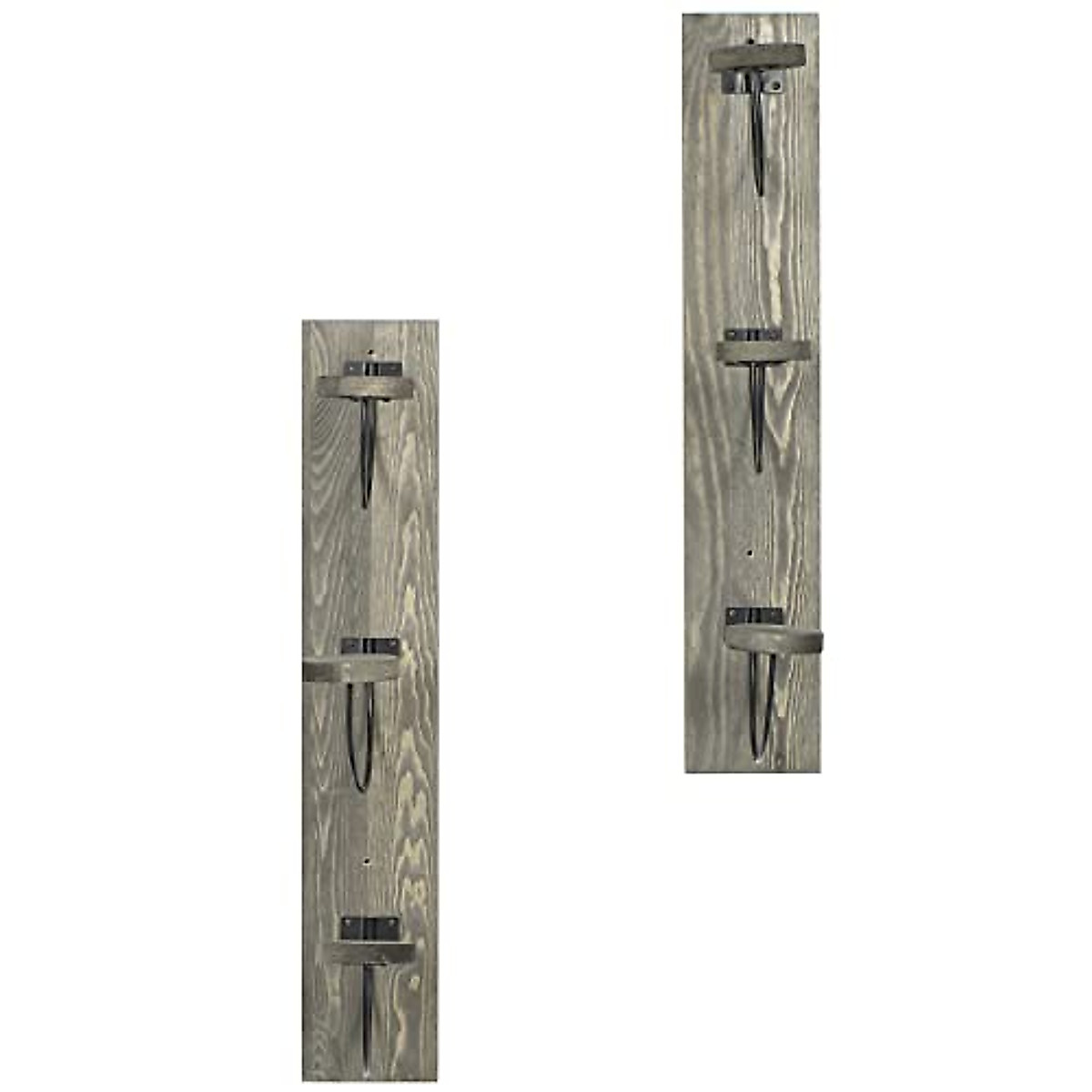 MyGift Wall Mounted Black Metal Wire Vertical Hat Display Rack with Vintage Gray Solid Wood Backing, Wall Baseball Cap Display, Entryway Hat and Coat Storage Hooks, Set of 2