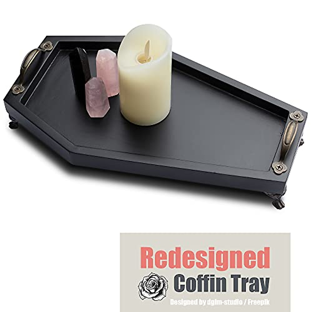 IRISVITA Coffin Tray (Redesigned) - Gothic Decor for Home, Spooky Decorative Tray, Goth Room Decor, Black Wooden Tray for Holding Crystal, Jewelry, Skull Mugs, Candles, Essential Oil.