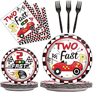 96pcs Two Fast Plates and Napkins Race Car Party Decorations Racing 2 fast Party Plates and Napkins Set Racing Sports Themed Dinnerware for Two Fast Kids Boys Birthday Supplies Favors, Serve 24