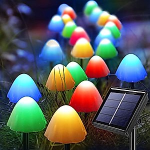 [Upgraded Set of 25pcs] Multi-Color Solar Christmas Mushroom Lights Outdoor, 46Ft {longer} 8 Modes Outside Waterproof Solar Mushroom String Lights for Garden Backyard Pathway Wedding Party Xmas Decor