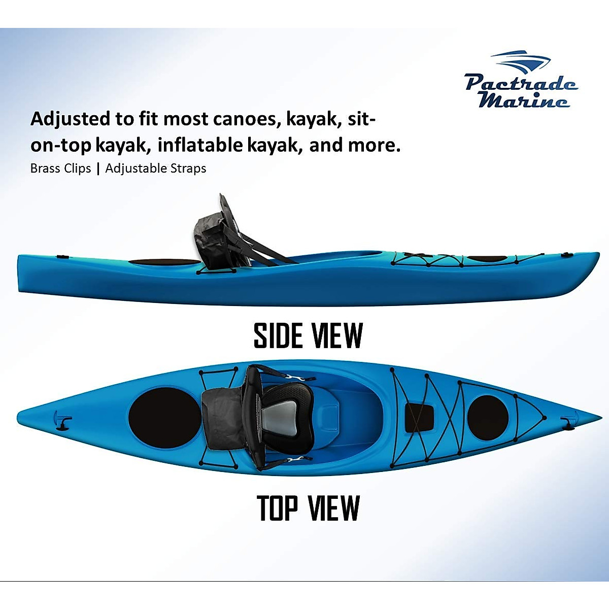 Pactrade Marine Adjustable Straps Black Gray Padded Deluxe Kayak Seat Detachable Storage Back Backpack Bag Canoe Backrest Support Cushion Sit On Top Fishing Brass Clips Canoeing Kayaking Rafting (1)