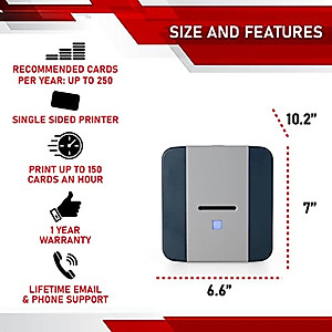 Cardholdir ID Solid 210 Badge Printer | with Beginner Software, 200 Blank ID Cards, Slot Punch, 200 Strap Clips, & 1 Color Ribbon | Single Sided ID Card Printer