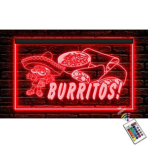 110186 Mexican Burritos Food Restaurant Tacos Cafe Open Display LED Light Neon Sign (12" X 8", 16 Colors By Remote)