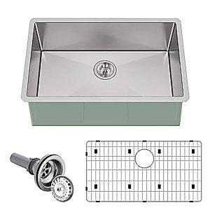 Undermount Kitchen Sink - VAWSS 26x18x10 Inch Kitchen Sink 16 Gauge Stainless Steel Single Bowl Sink with Strainer & Bottom Grid, Handmade Small Bar Sink, Undermount Kitchen Sink 26 inch