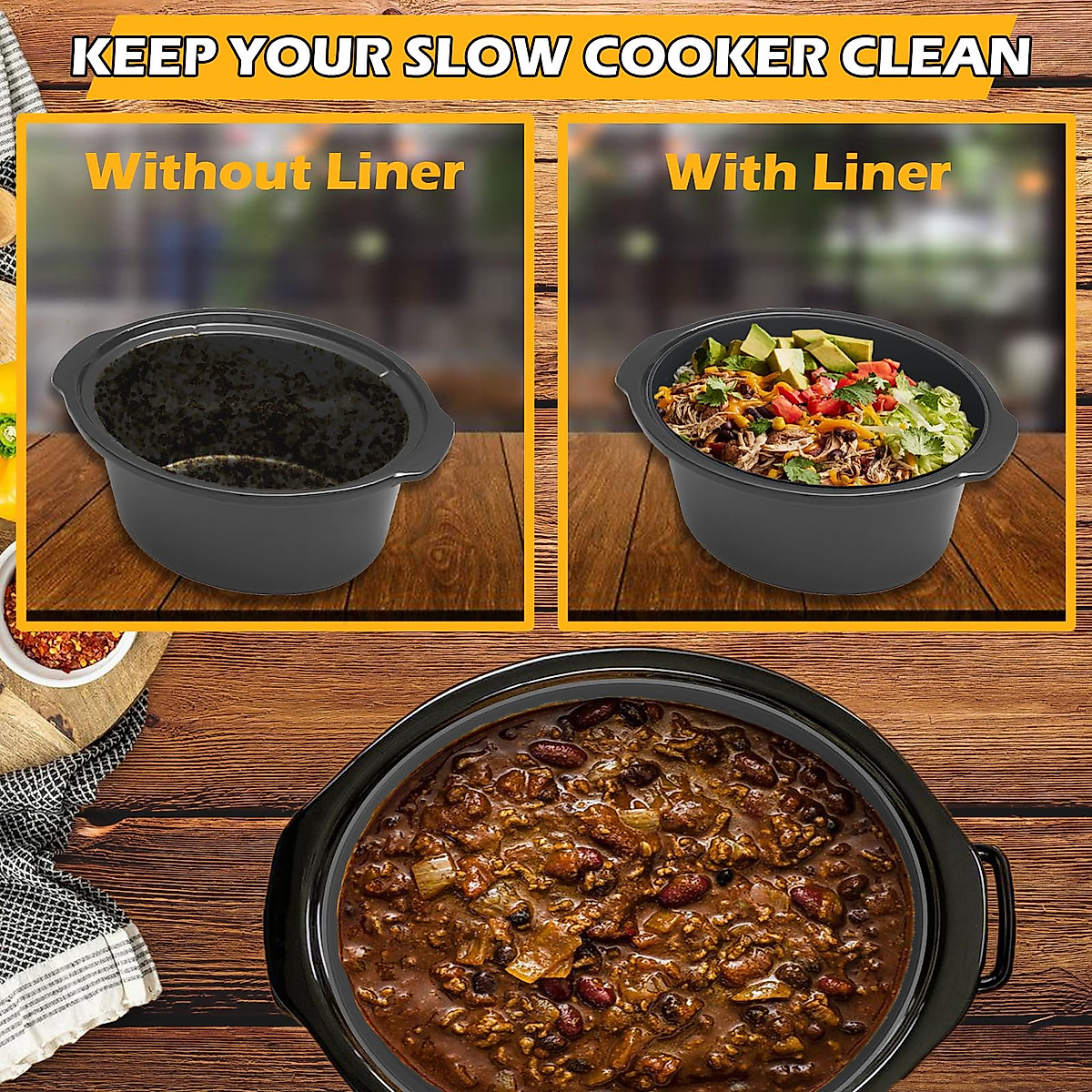 FROVEN 6 Quart Silicone Crockpot Liners. Thickened, Weighted and Sturdy Reusable Slow Cooker Liners Oval Compatible with most 6 QT Crock Pot Liners Slow Cooker Accessories. Leakproof, Dishwasher Safe