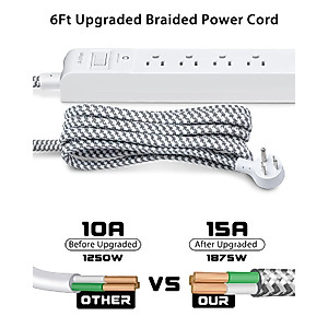 2 Pack Power Strip Surge Protector - 5 Widely Spaced Outlets 3 USB Charging Ports, 1875W/15A with 5Ft Braided Extension Cord, Flat Plug, Overload Surge Protection, Wall Mount for Home Office,White