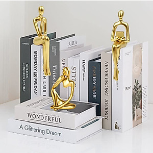 Gold Home Decor Large Thinker Statue Accents, Set of 3 Thinker Sculptures Office Decor Modern Abstract Resin Decoration on Shelf Table Desk for Living Room Office Bedroom