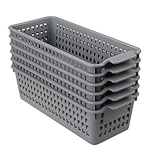 Doryh Long Plastic Basket Trays, Slim Pencil Organizer Grey, 6-Pack