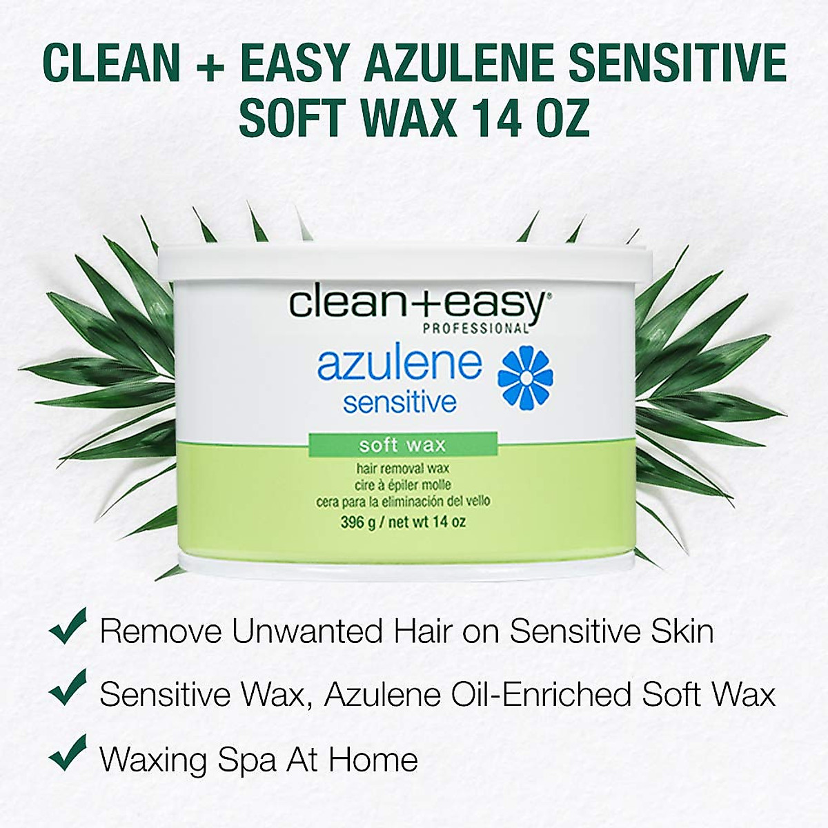 Clean + Easy Hair Removal Soft Wax With Azulene To Reduce Redness And Irritation- Ideal For Sensitive Skin, 14 oz