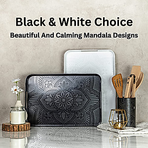 Bzyoo Melamine Gallery Tray -11.5in x 16inch Large Rectangle Serving Tray with Handle for Entertaining, Ottoman and Kitchen Counter Decor, Decorative Home Coffee Table Tray or Vanity Tray - Black