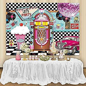 Maijoeyy 7x5ft Back to 50s Backdrop for Birthday Rock Roll Party 1950s Soda Shop Photo Backdrops 50's 60's Sock Hop Party Decorations Retro Diner Time Rock Roll Classic Car Party Decoration Banner