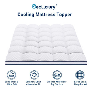 Bedluxury Queen Mattress Topper Extra Thick Pillowtop Mattress Pad Cover Cooling and Plush with 8-21 Inch Deep Pocket 3D Snow Down Alternative Fill