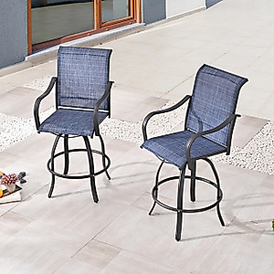 LOKATSE HOME 2 PCS Outdoor Swivel Bar Stools Height Chairs with Armrest for Backyard Deck Lawn Garden, Blue