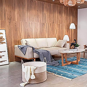 MINTWOOD Design Extra Large 22 x 14 Inches Cotton Rope Blanket Basket Living Room, Woven Laundry Basket, Toy Storage Baskets Bin, Decorative Round Pillow Towel Basket with Handles