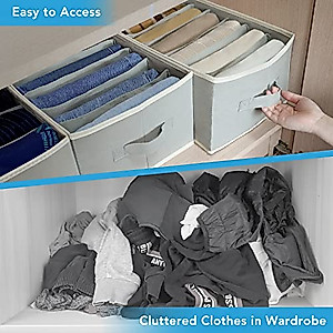 Baesyhom 9 Pcs Large Size Wardrobe Clothes Organizers 6 Grids for Pants, Jeans, Sweater, T-shirt, Thin Coat, Dress Stackable Closet Drawer Organizer Storage Bin Container with Sturdy Handles, Grey