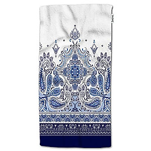 HGOD DESIGNS Paisley Hand Towels,Blue Horizontal Border with Paisley Pattern 100% Cotton Soft Bath Hand Towels for Bathroom Kitchen Hotel Spa Hand Towels 15"X30"