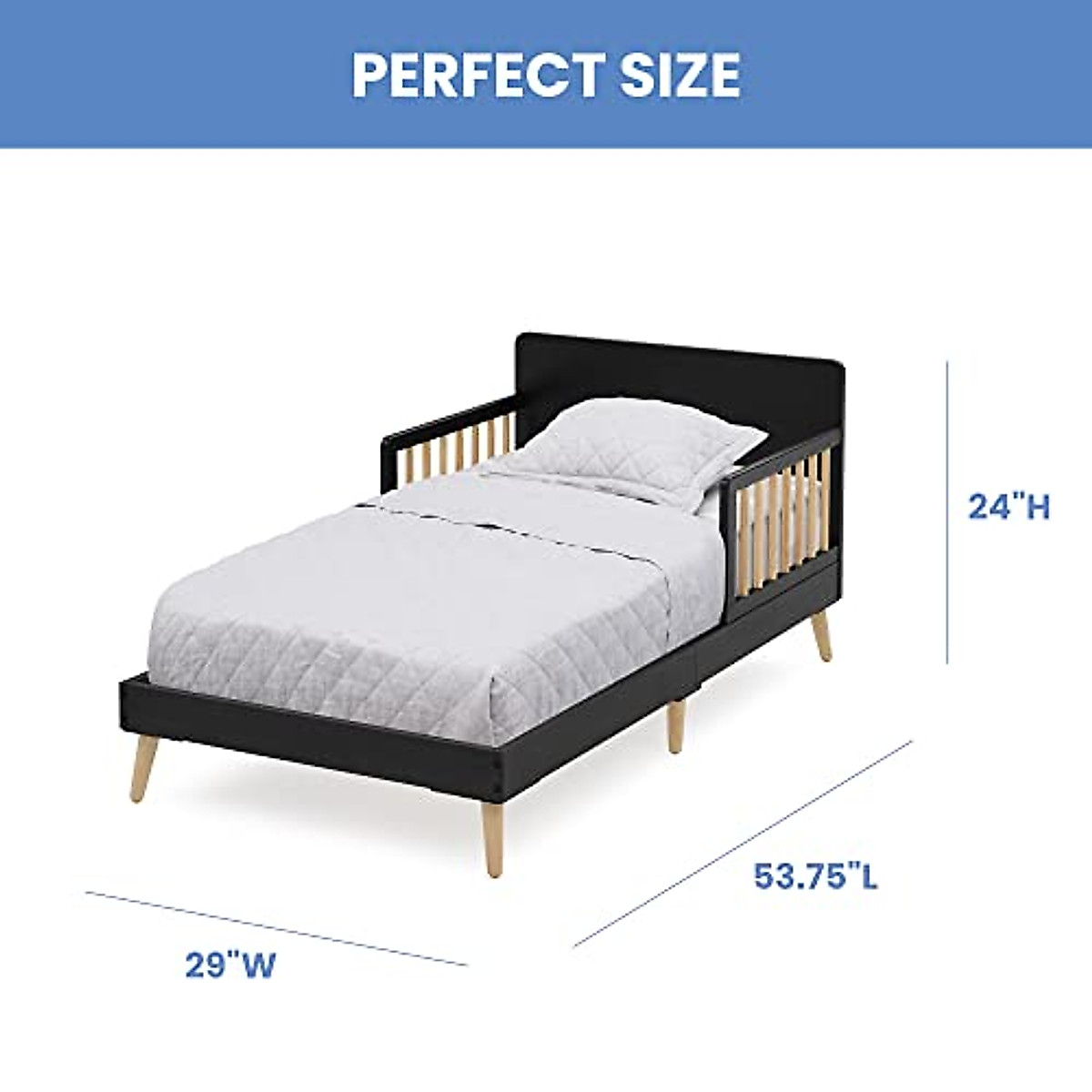 Delta Children Logan Wood Toddler Bed, Greenguard Gold Certified, Midnight Grey/Natural