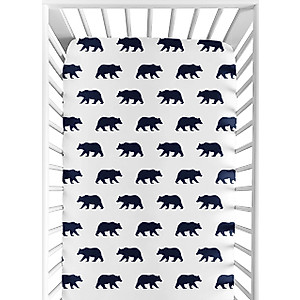 Navy Blue and White Bear Print Baby or Toddler Fitted Crib Sheet for Big Bear Collection by Sweet Jojo Designs