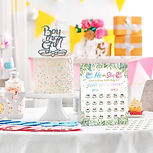 Whaline Fall Pumpkin Gender Reveal Board with Stand What Will Our Little Baby Be Eucalyptus Leaf Gender Reveal Game with Voting Stickers for Autumn Baby Shower Supplies