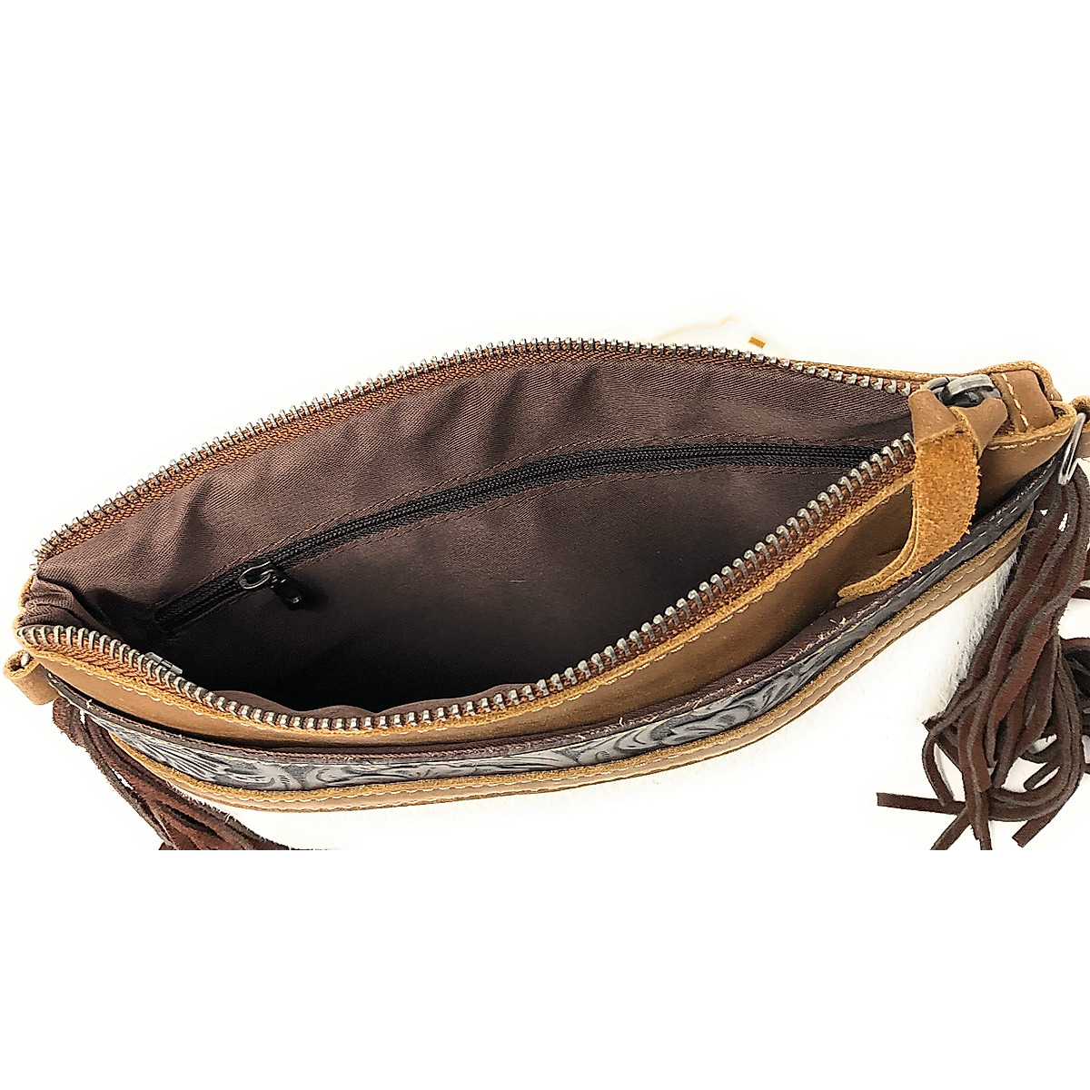 Western Genuine Tool Leather Cowhide Fur Fringe Womens Crossbody Bag in 3 Colors (Brown)