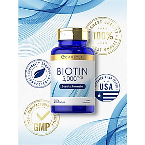 Carlyle Biotin 5000mcg Softgels | 200 Count | Vitamins for Hair Skin and Nails | Non-GMO, Gluten Free Supplement