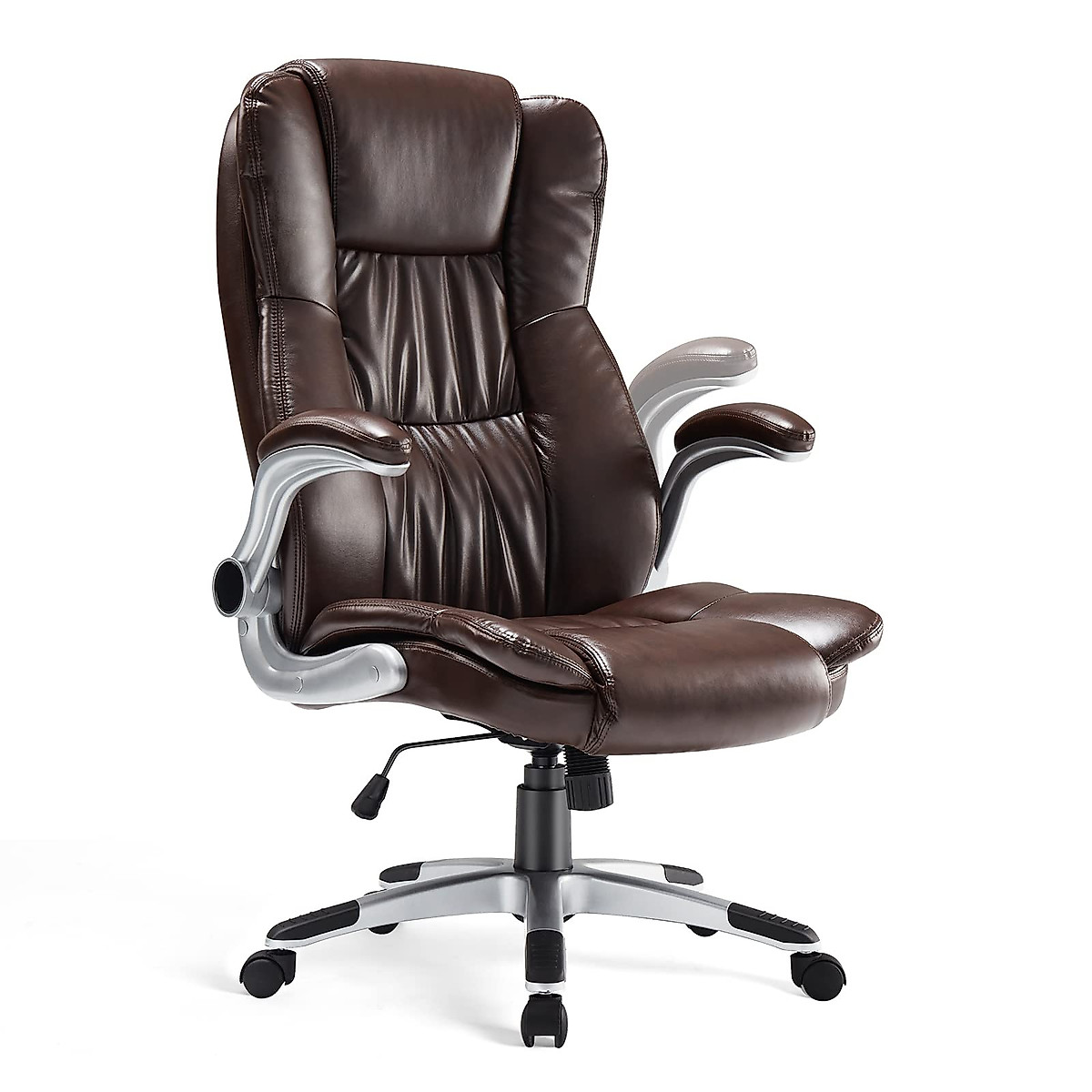 Big and Tall Office Chair Ergonomic Desk Chair with Arms Adjustable Height High Back Lumbar Support Computer Chair Comfortable Leather Brown Executive Chair