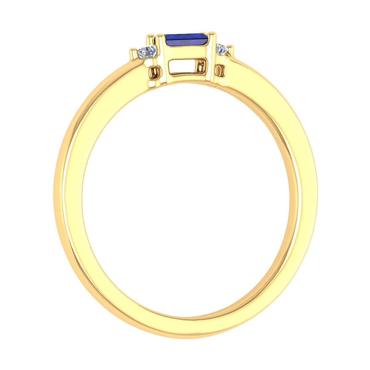 0.15 Carat Baguette Shape Blue Sapphire and Round White Diamond Wedding Band Ring in 10K Yellow Gold (Ring Size 7)
