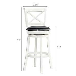 HOMCOM Traditional Bar Height Bar Stool, 31 Inch Seat Height Barstool, Swivel PU Leather Upholstered Chair, with Cross Back and Rubberwood Frame, Set of 2, Cream White