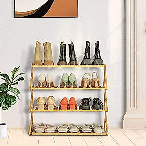 MoNiBloom Foldable Storage Free Standing Shoes Shelf, Bamboo Multifunctional 4-Tier Shoe Organizer for 16-20 Pairs Entryway, Hallway, Corridor, Natural