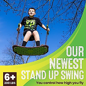 Swurfer Stand Up Tree Swing, Outdoor Swing for Adults, Kids - Durable, Weatherproof, Easy Installation, Adjustable Handles, Protective Rubber Edge, Swingset Outdoor, Outdoor Play, 200lbs, Age 6 and Up